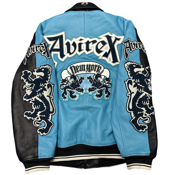 ARCHIVE Avirex New York Dragons Leather Jacket In Navy & Baby Blue ( X ...